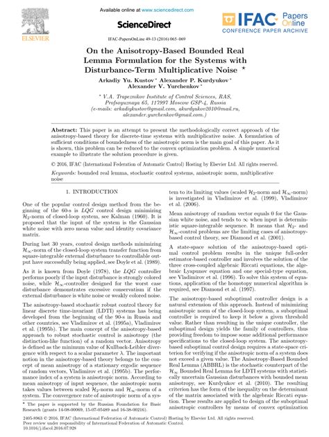 Pdf On The Anisotropy Based Bounded Real Lemma Formulation For The Systems With Disturbance