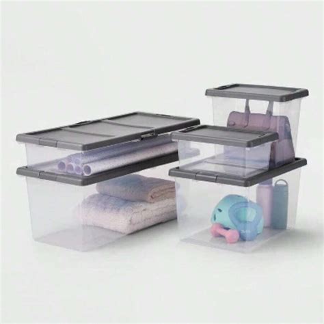 Extra Large Latching Clear Storage Box Brightroom Stackable Utility Tote With Built In