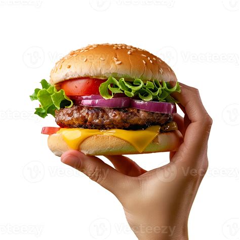 A Hand Holding Burger Isolated Realistic Ai Image 49326650 Png