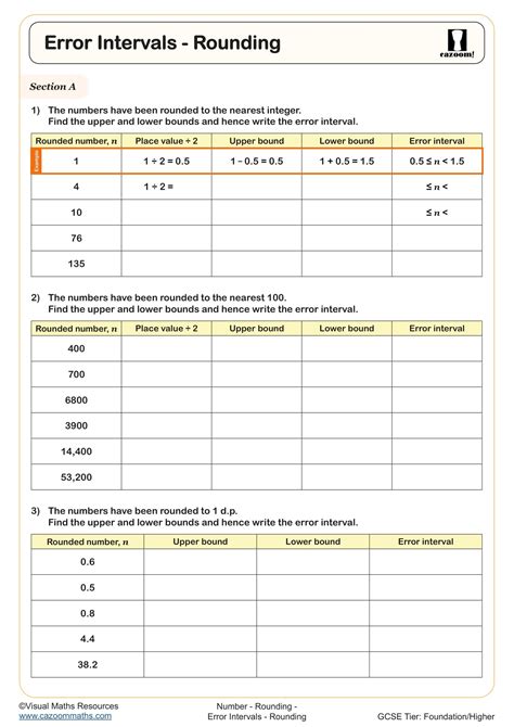 Error Intervals Rounding Worksheet Printable Pdf Year 10 And Year 11 Number Worksheet