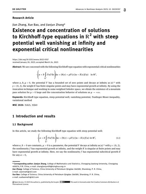 Pdf Existence And Concentration Of Solutions To Kirchhoff Type Equations In ℝ With Steep