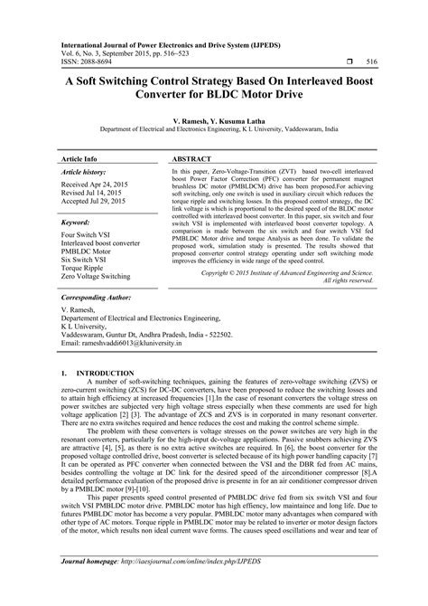 A Soft Switching Control Strategy Based On Interleaved Boost Converter For Bldc Motor Drive Pdf