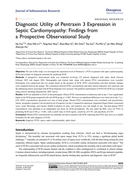 Pdf Diagnostic Utility Of Pentraxin 3 Expression In Septic Cardiomyopathy Findings From A