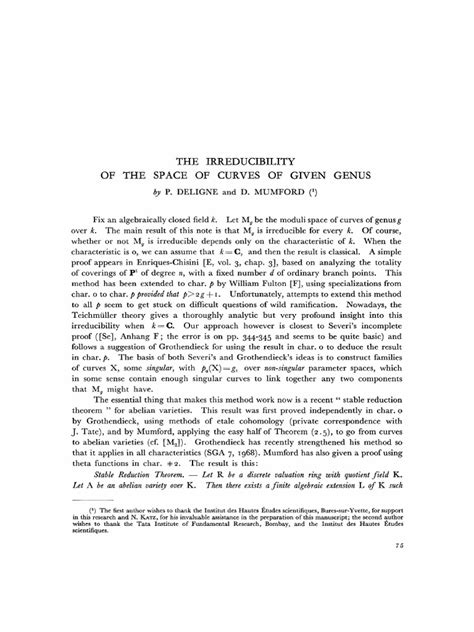 The Irreducibility Of The Irreducibility Space Of Curves Of Given Genus Pdf Field