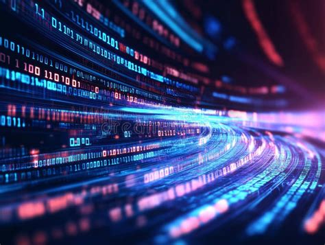 dynamic digital landscape of binary code streams in blue and red stock