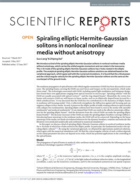 Pdf Spiraling Elliptic Hermite Gaussian Solitons In Nonlocal Nonlinear Media Without Anisotropy