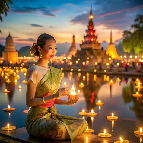 Thai Lady Enjoy Yee Peng Festival In Ayutthaya Premium Ai Generated Image