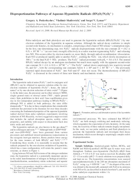 Pdf Disproportionation Pathways Of Aqueous Hyponitrite Radicals Hn 2 O 2 • N 2 O 2 •−