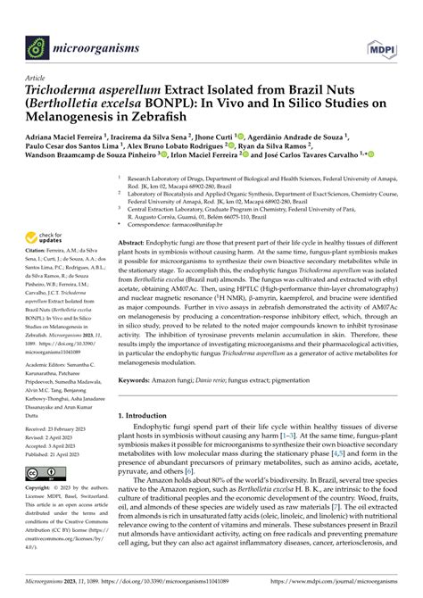 Pdf Trichoderma Asperellum Extract Isolated From Brazil Nuts Bertholletia Excelsa Bonpl In