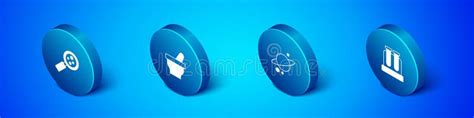 Set Isometric Microorganisms Under Magnifier Planet Saturn Test Tube And Mortar And Pestle