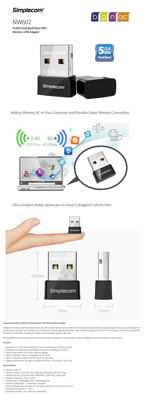 Simplecom Nw Ac Dual Band Nano Usb Wifi Adapter Ple Computers