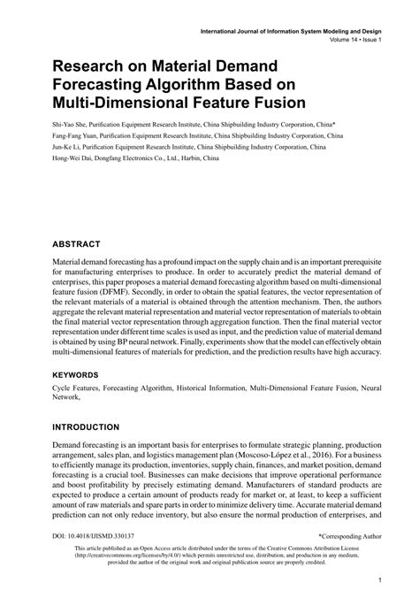 pdf research on material demand forecasting algorithm based on multi dimensional feature fusion