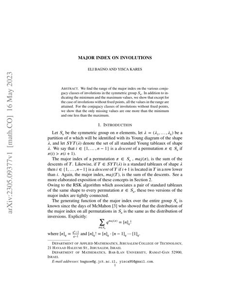 Pdf Major Index On Involutions