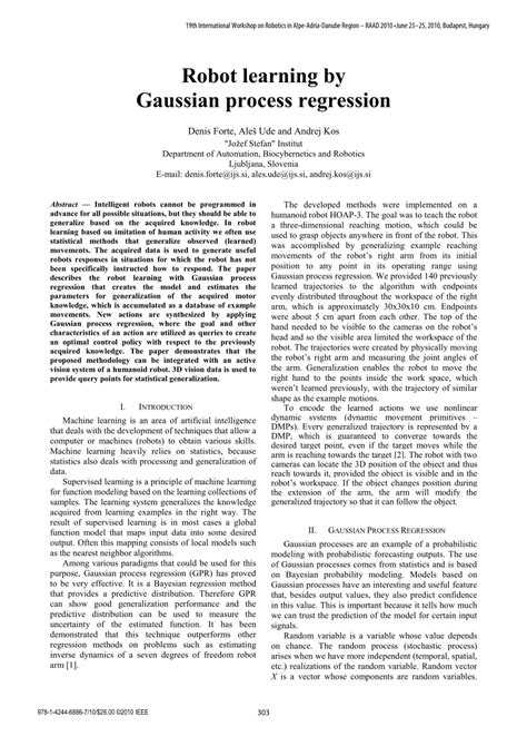 PDF Robot Learning By Gaussian Process Regression