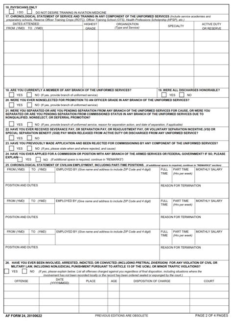 Af Form 24 Application For Appointment As Reserve Of The Air Force Or Usaf Without Component