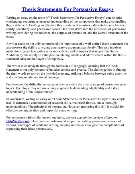 Thesis Statements For Persuasive Essays A Guide