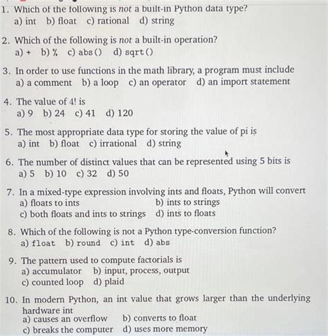 Solved 1 Which Of The Following Is Not A Built In Python