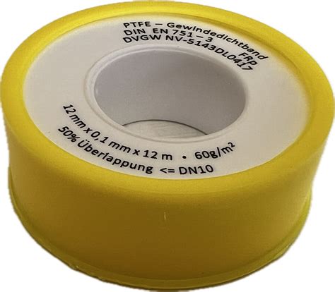 Dichtband Teflonband 12 Mm X 12 M Dvgw 13365