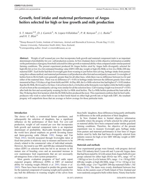 Pdf Growth Feed Intake And Maternal Performance Of Angus Heifers Selected For High Or Low