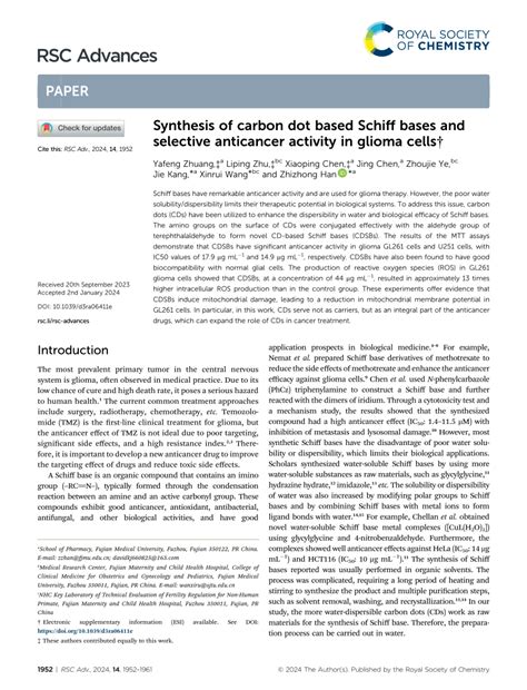 Pdf Synthesis Of Carbon Dot Based Schiff Bases And Selective