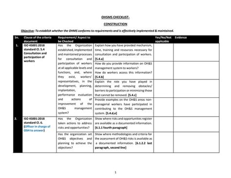 Field Operation Osh Management System Checklistpdf
