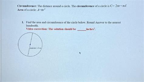 Solved Circumference The Distance Around A Circle The Chegg