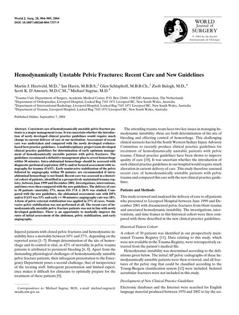 Pdf Hemodynamically Unstable Pelvic Fractures Recent Care And New
