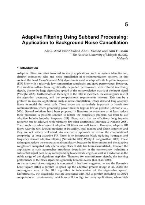 Pdf Adaptive Filtering Using Subband Processing Application To Background Noise Cancellation