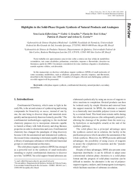 Pdf Highlights In The Solid Phase Organic Synthesis Of Natural Products And Analogues