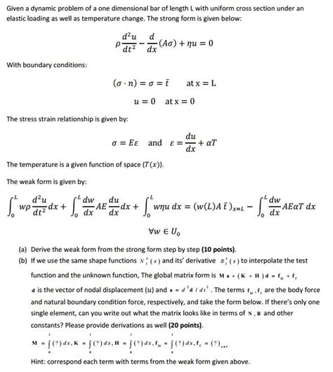 Solved Given A Dynamic Problem Of A One Dimensional Bar Of