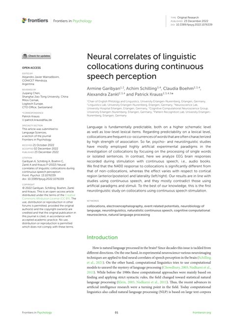 Pdf Neural Correlates Of Linguistic Collocations During Continuous Speech Perception