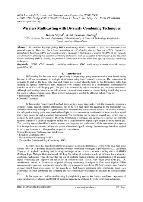 Pdf Wireless Multicasting With Diversity Combining Techniques