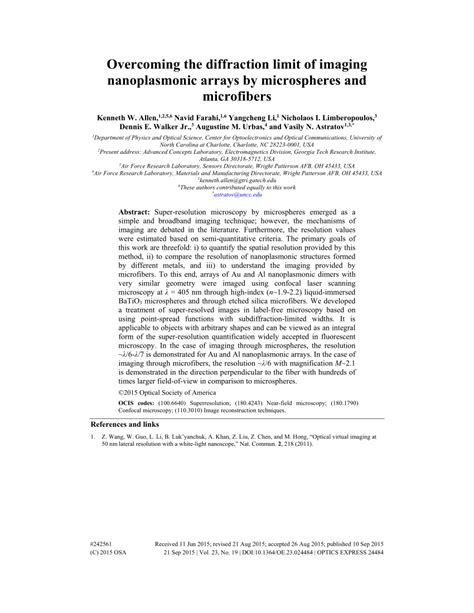 Pdf Overcoming The Diffraction Limit Of Imaging Nanoplasmonic Arrays By Microspheres And
