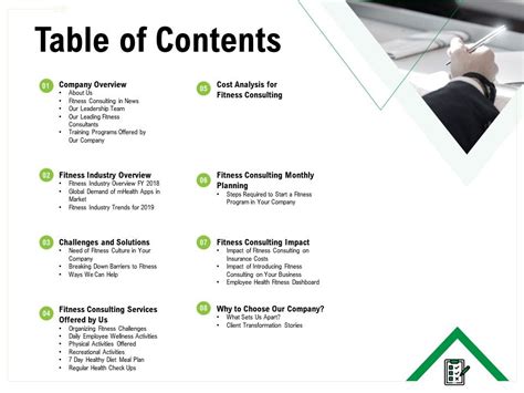 Table Of Contents Fitness Consulting M1610 Ppt Powerpoint Presentation