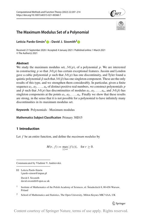 Pdf The Maximum Modulus Set Of A Polynomial