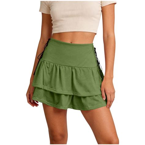 Cute Tiered Ruffle Mini Skirt For Women Summer Laceup Side High Waisted