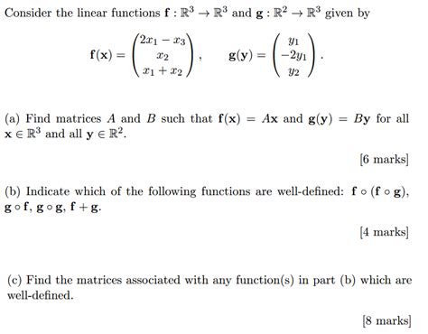 Solved Consider The Linear Functions F R3→r3 And G R2→r3