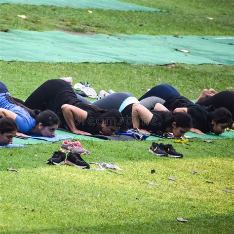 New Delhi India June 18 2022 Group Yoga Exercise Class Surya