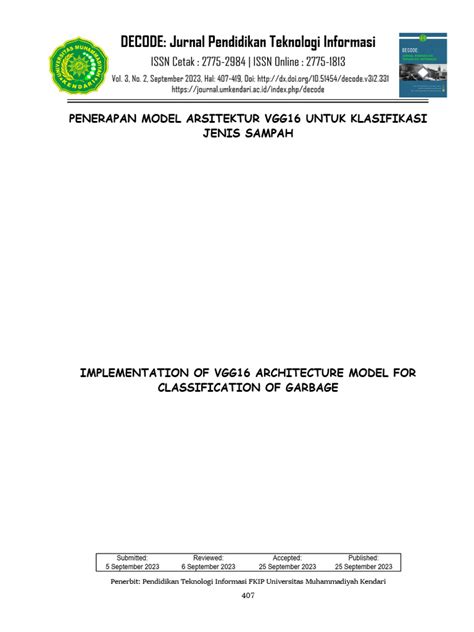 Penerapan Model Arsitektur Vgg16 Untuk Klasifikasi Pdf