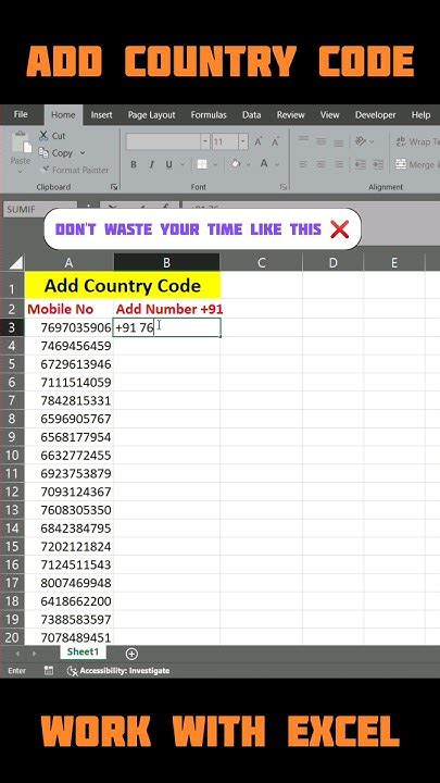 add country code in excel shorts short excel countrycode exceltutorial exceltips youtube