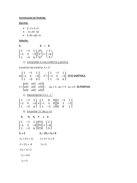 Factorización De Cholesky 1 Pdf