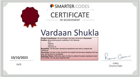 Vardaan Shukla On Linkedin Thrilled To Have Received A Certificate Of