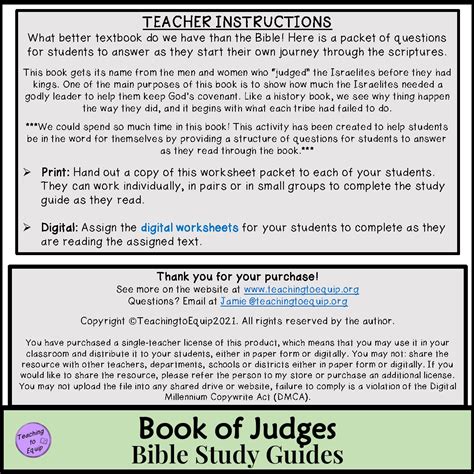 Book Of Judges Bible Study Questions Worksheet Packet Made By Teachers