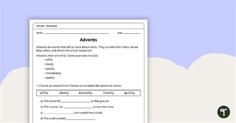 Working With Adverbs Worksheet For 2nd 3rd Grade Lesson Planet