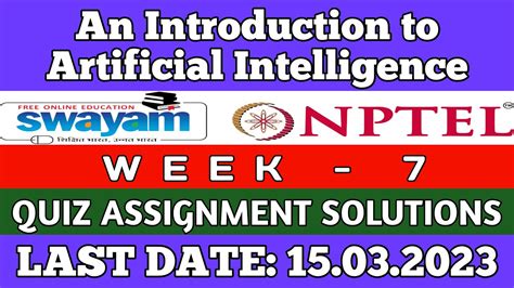 Nptel An Introduction To Artificial Intelligence Week 7 Assignment Answers 2023 Youtube