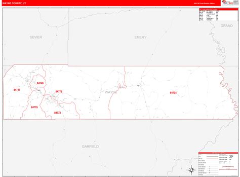 Wayne County Ut Zip Code Wall Map Red Line Style By Marketmaps Mapsales