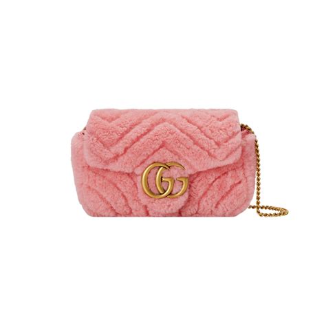 구찌 Gg 마몽 슈퍼 미니백 라이트 핑크 시어링 Gucci Kream