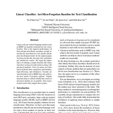 Linear Classifier An Often Forgotten Baseline For Text Classification Acl Anthology