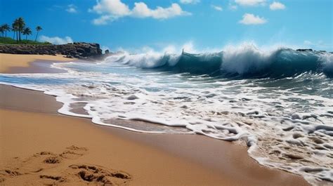 Premium Ai Image Ocean Breaks On Shore 3d Photorealistic Hyper