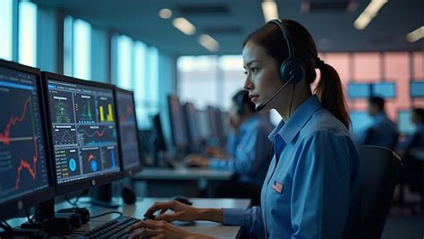 Hightech Command Center Emergency Dispatcher In Action Premium Ai